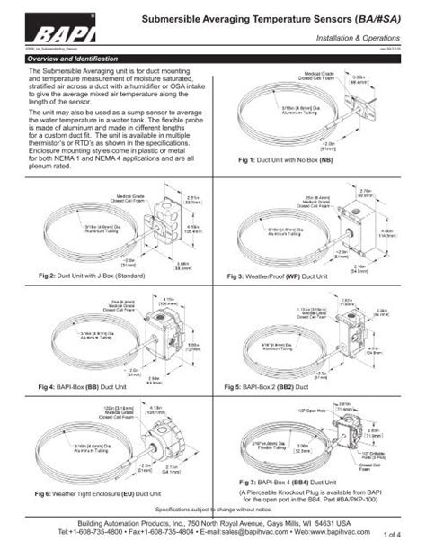 Submersible Averaging Temperature Sensors Ba Sa Bapi