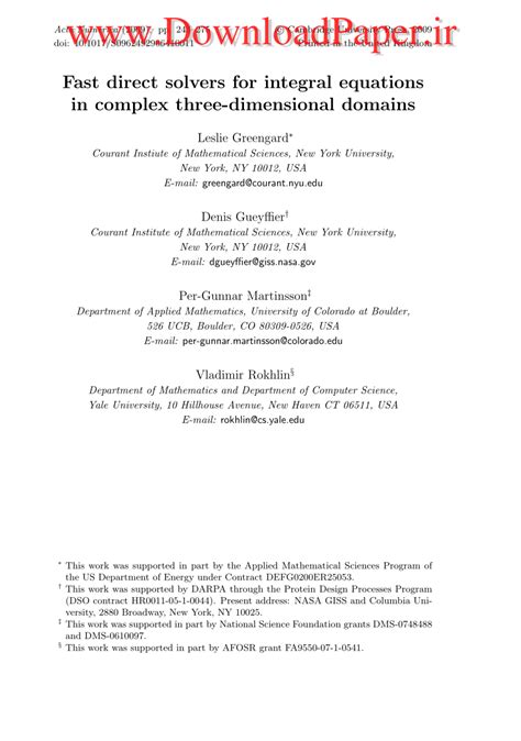 Pdf Fast Direct Solvers For Integral Equations In Complex Three Dimensional Domains