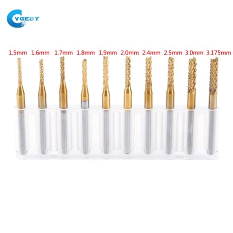 Vgeby 10pcs Pcb Router Bits Titanium Coat Tungsten Carbide End Mills