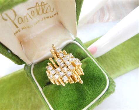 Vintage Panetta Ring Cocktail Statement Brutalist Crystal Rhinestone