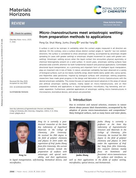 Pdf Micro Nanostructures Meet Anisotropic Wetting From Preparation