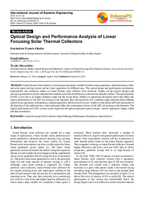 Pdf Optical Design And Performance Analysis Of Linear Focusing Solar Thermal Collectors