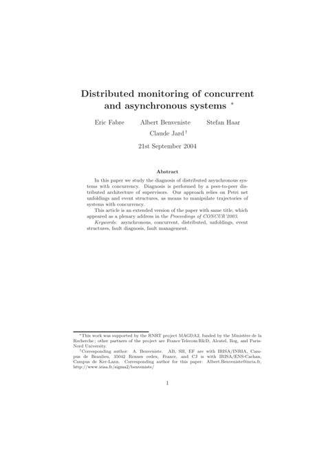Pdf Distributed Monitoring Of Concurrent And Asynchronous Systems