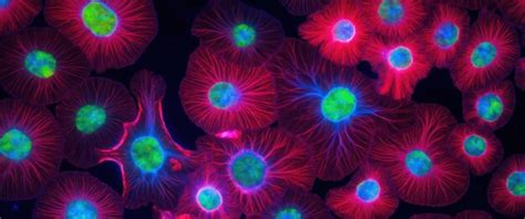 Fluorescent Image Depicting Vibrant Oligodendrocytes Under A Microscope Premium Ai Generated Image
