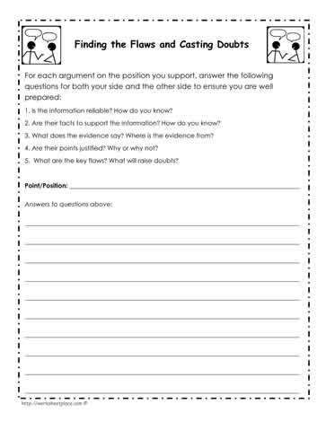Preparing For The Debate Argument Worksheets