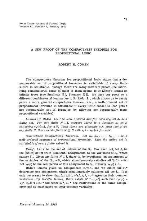 PDF A New Proof Of The Compactness Theorem For Propositional Logic