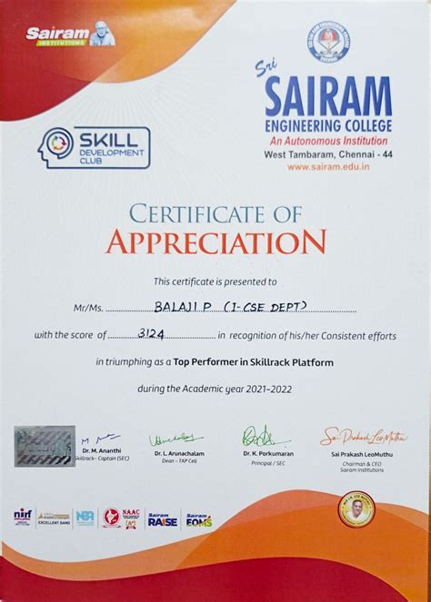 Coding Skillrack Shield Certificate Appreciation