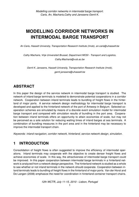 Pdf Modelling Corridor Networks In Intermodal Barge Transport