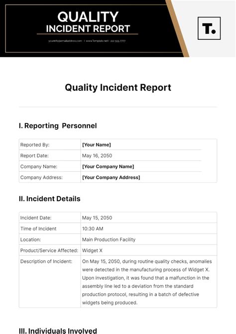 Free Quality Incident Report Template To Edit Online