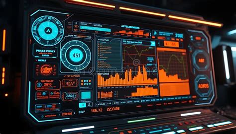 futuristic tech interface screen orange blue data display stock illustration illustration of