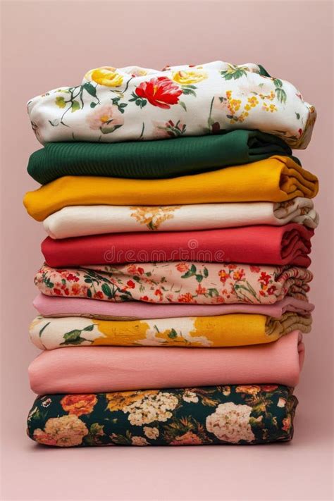 Colorful Stack Of Folded Fabrics Showcasing Floral Patterns On A Pastel