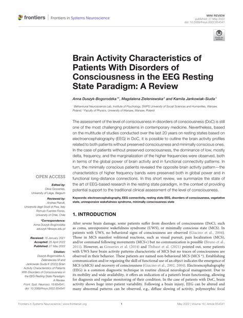 Pdf Brain Activity Characteristics Of Patients With Disorders Of Consciousness In The Eeg