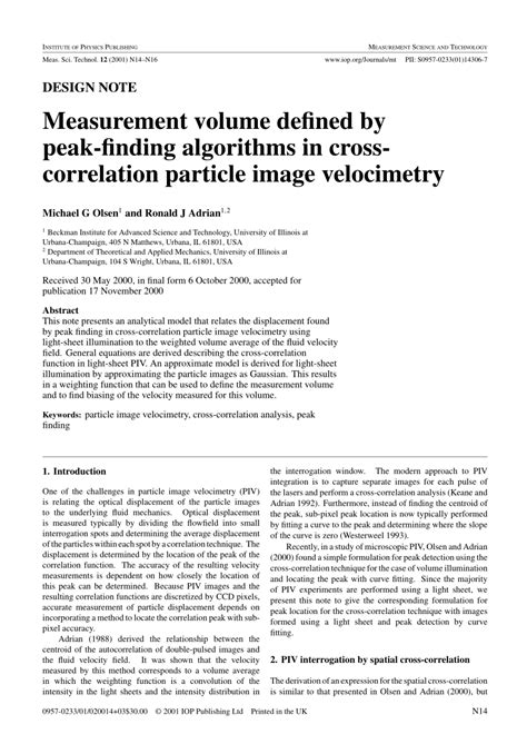 Pdf Measurement Volume Defined By Peak Finding Algorithms In Cross Correlation Particle Image