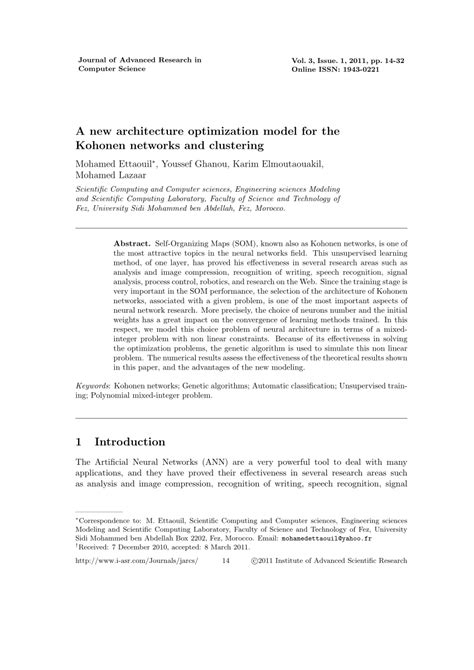 Pdf A New Architecture Optimization Model For The Kohonen Networks
