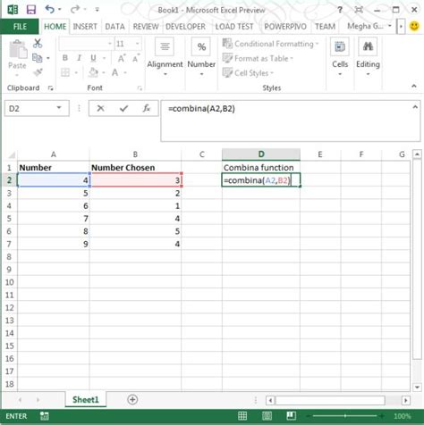 Combina Function In Excel 2013