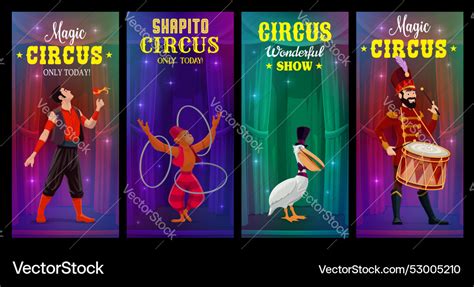 Circus Banners With Funfair Carnival Performers Vector Image