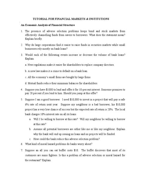 Tutorial 1 Pdf Insurance Banks