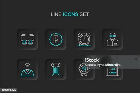 주판 별이 있는 메달 법률 기둥 졸업생 및 졸업 모자 교사 알람 시계 시험지 오답 및 안경 아이콘을 설정합니다 벡터 건축에 대한 스톡 벡터 아트 및 기타 이미지 Istock