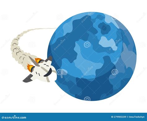 Space Element Isometric Planet With Spaceship Space Exploration Image Stock Vector