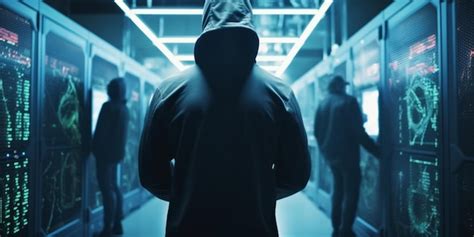 premium photo hacker in the black hood in the server room