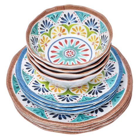 Italian Tuscan Colorful Melamine Dinnerware Set Service For 4 The Lakeside Collection