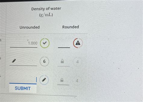Density Of Water GmL UnroundedRounded Chegg