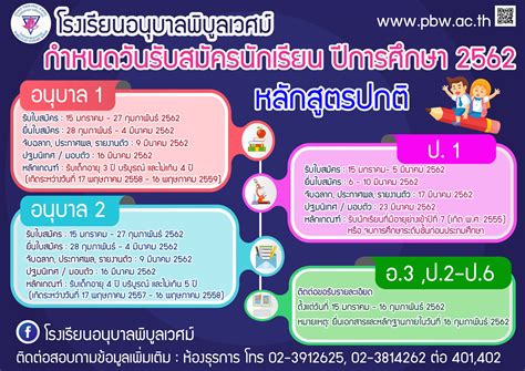 กำหนดวันรับสมัครนักเรียนปีการศึก โรงเรียนอนุบาลพิบูลเวศม์