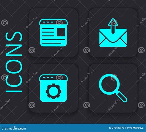 Set Magnifying Glass Advertising Mail And E Mail And Browser Setting Icon Black Square Button