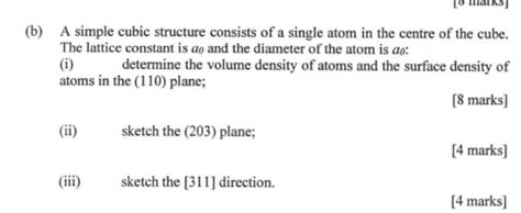 Solved B A Simple Cubic Structure Consists Of A Single Chegg