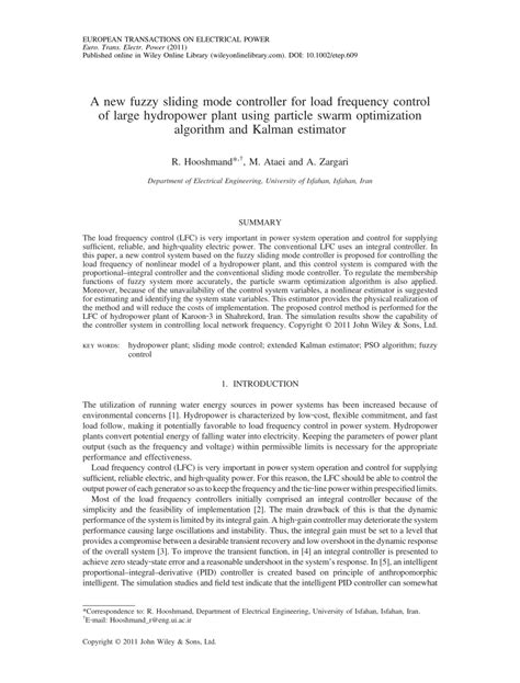Pdf A New Fuzzy Sliding Mode Controller For Load Frequency Control Of Large Hydropower Plant