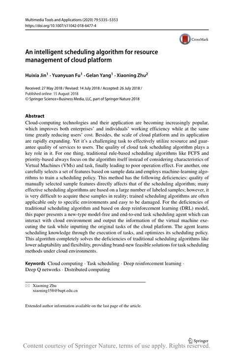 An Intelligent Scheduling Algorithm For Resource Management Of Cloud Platform Request Pdf