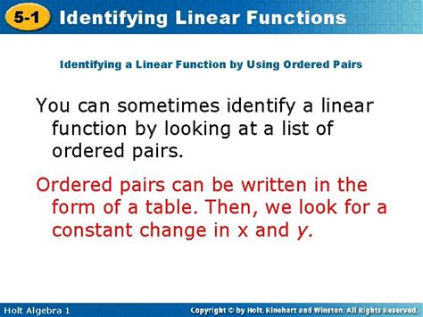 5 1 Identifying Linear Functions Objectives Identify Linear