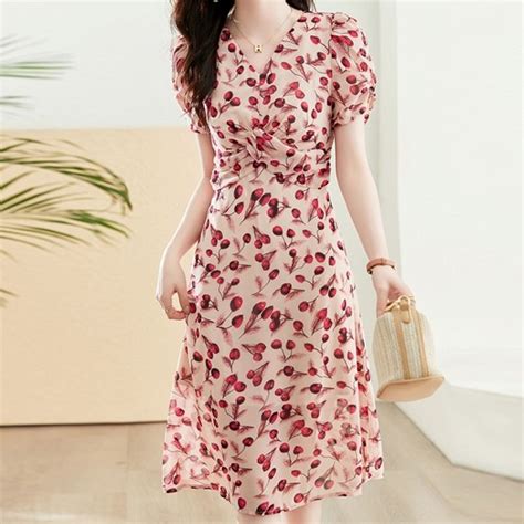 포스티 체리 브이라인 쿨링 쉬폰 원피스