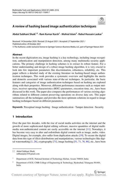 a review of hashing based image authentication techniques request pdf