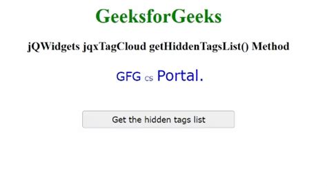 jqwidgets jqxtagcloud gethiddentagslist method geeksforgeeks