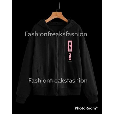 Black Blackpink Fleece Full Sleeves Zipper Hoodie For Women Darazpk