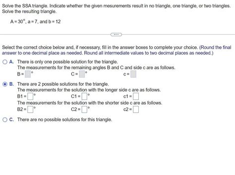 Solved Solve The Ssa Triangle Indicate Whether The Given