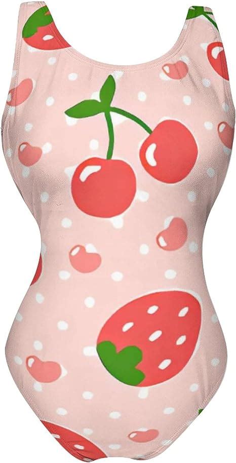 Cherry Strawberry Lover Heart Pink Women S One Piece Halter Bathing