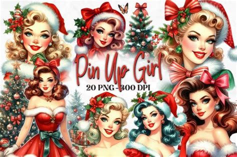 Watercolor Christmas Pin Up Girl Clipart Graphic By Revolutioncraft