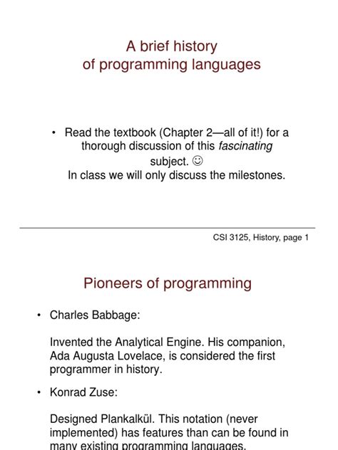 A Brief History Of Programming Languages Pdf Object Oriented