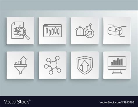 Set Line Sales Funnel With Chart Browser Stocks Vector Image