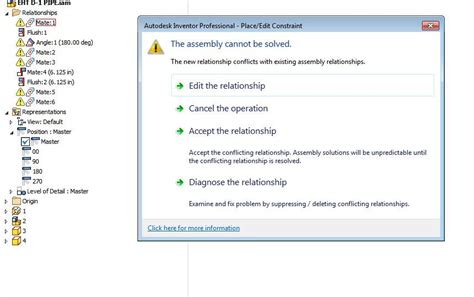 option to suppress warning the assembly cannot be solved autodesk
