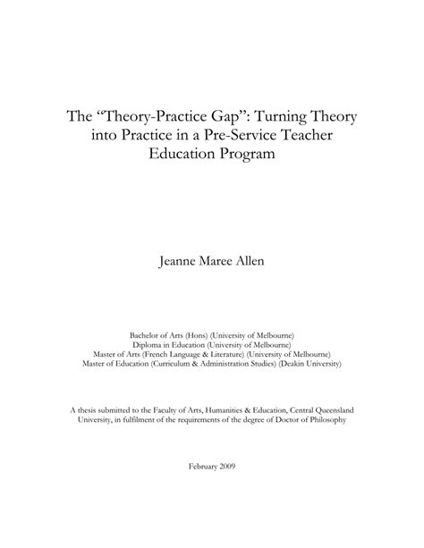 Pdf The Theory Practice Gap Turning Theory Into Practice In A Pre