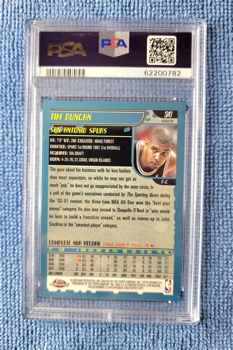 2001 02 Topps Chrome Tim Duncan Refractor 30 Psa 9 Mint San Antonio