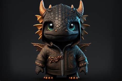 Premium Photo Cute Dragon In Warrior Mascot Costume On Black