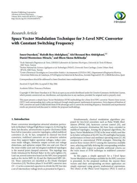 pdf research article space vector modulation technique for 3