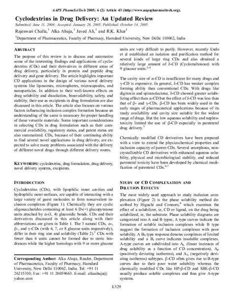 Pdf Cyclodextrins In Drug Delivery An Updated Review Alka Ahuja