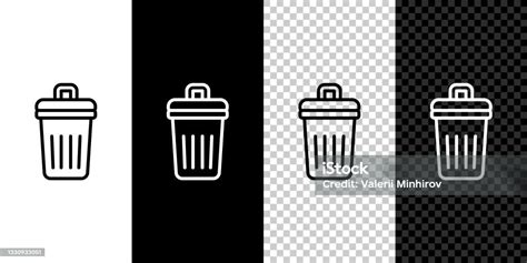세트 줄 휴지통은 흑백 투명한 배경에 격리 아이콘수 있습니다 쓰레기통 표지판 바구니 아이콘을 재활용합니다 사무실 휴지통