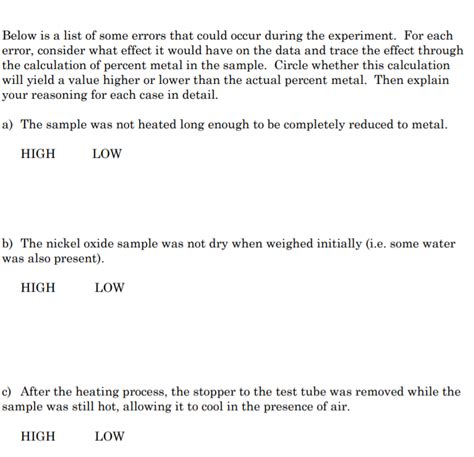 Solved Below Is A List Of Some Errors That Could Occur