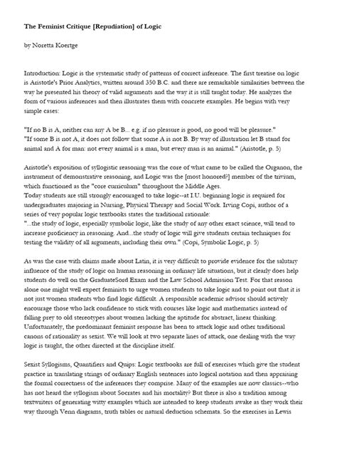 The Feminist Critique Of Logic Pdf Logic Thought
